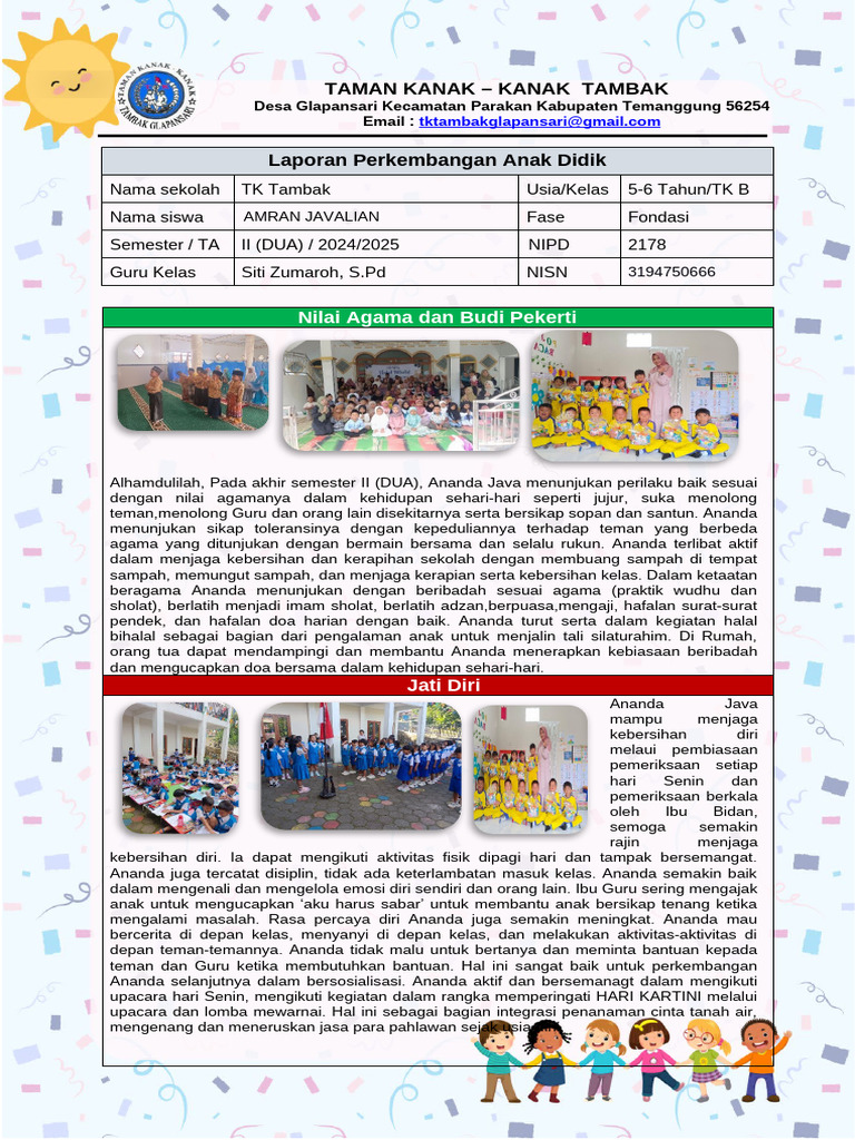 Contoh Raport Kurikulum Merdeka Paud | PDF