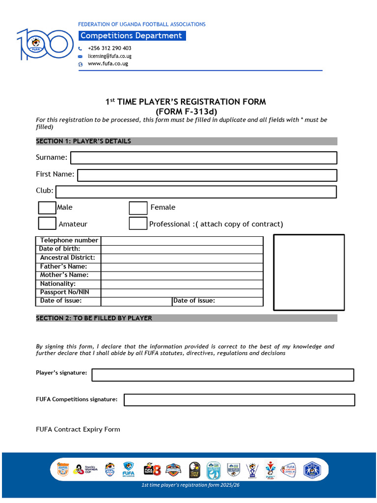 1st Time Player Registration Form 2025 | PDF