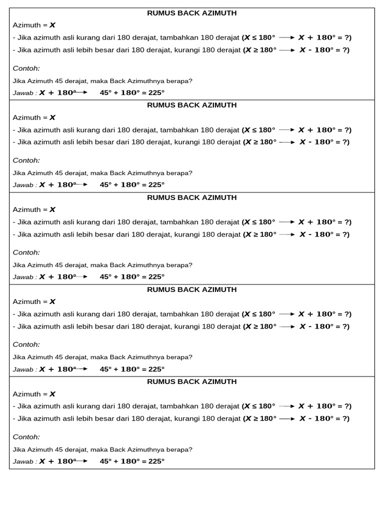 Rumus dan Contoh Back Azimuth | PDF