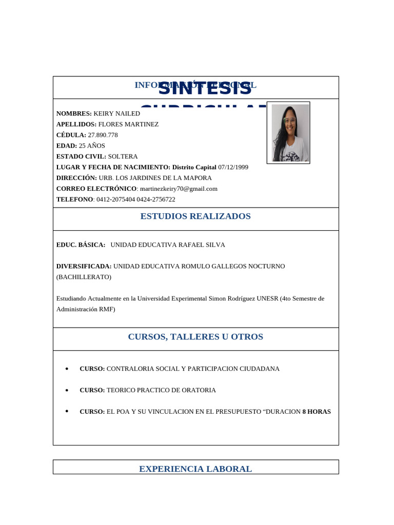 Perfil Profesional de Keiry Flores Martínez | PDF
