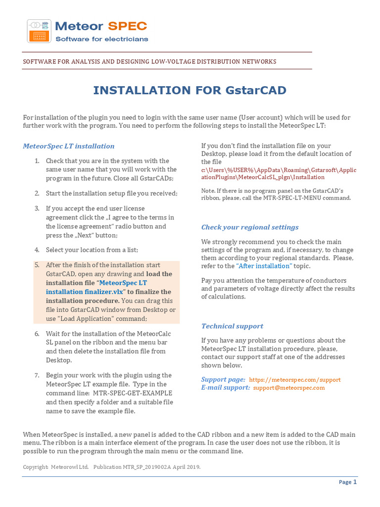 MeteorSpec LT Installation GstarCAD ENG | PDF | Computer File | Command Line Interface