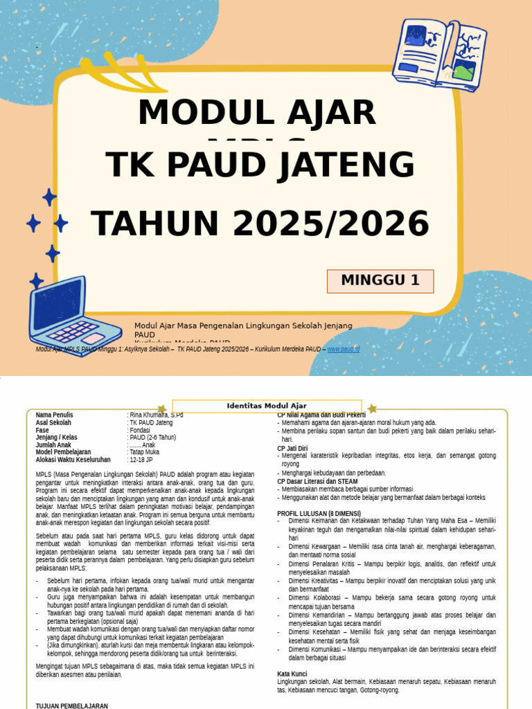 RPP Modul Ajar MPLS PAUD 2025 2026 Minggu 1 | PDF