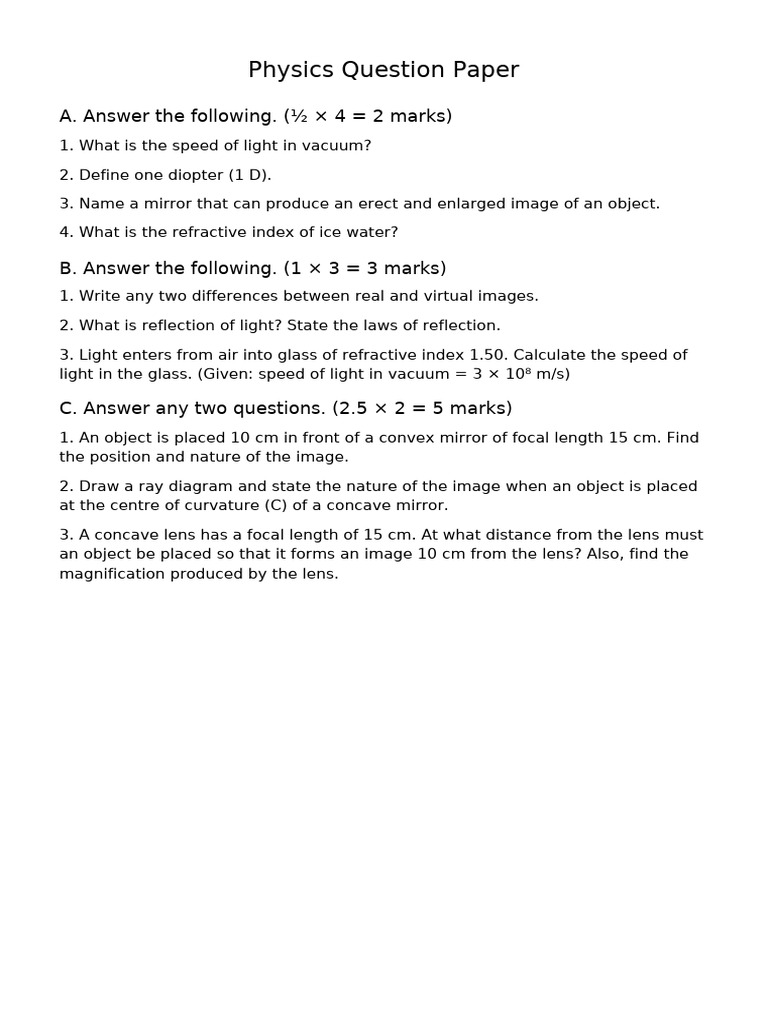 Physics Question Paper Formatted | PDF