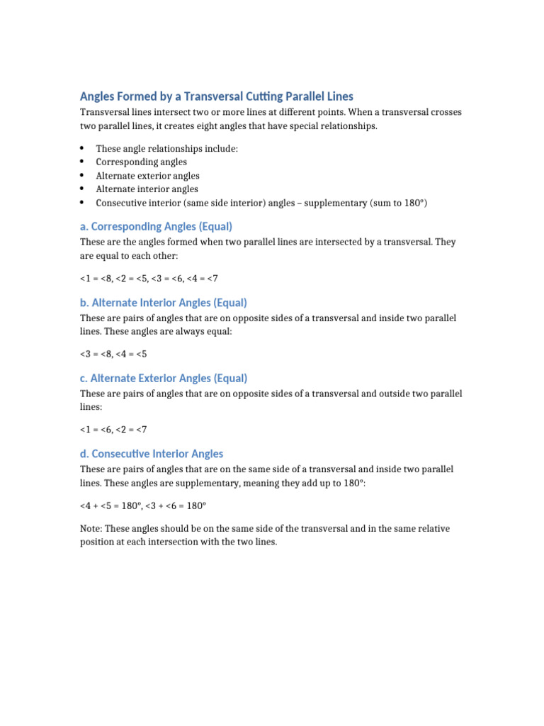 Angles Transversal Notes | PDF