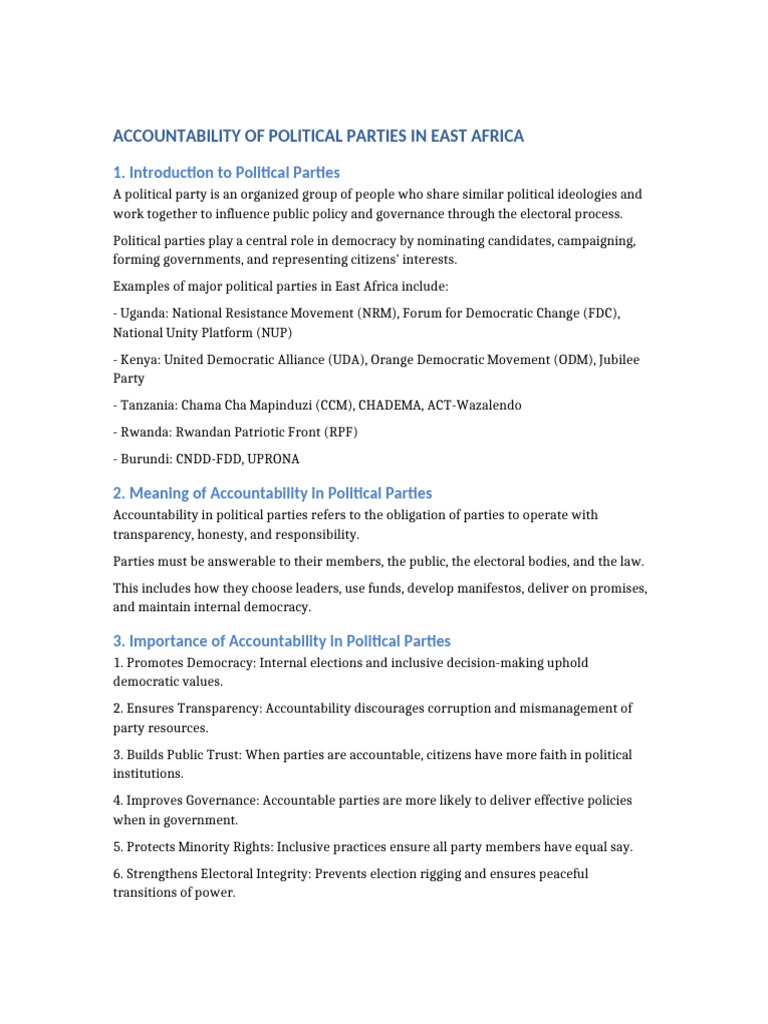 Accountability of Political Parties East Africa | PDF | Accountability ...