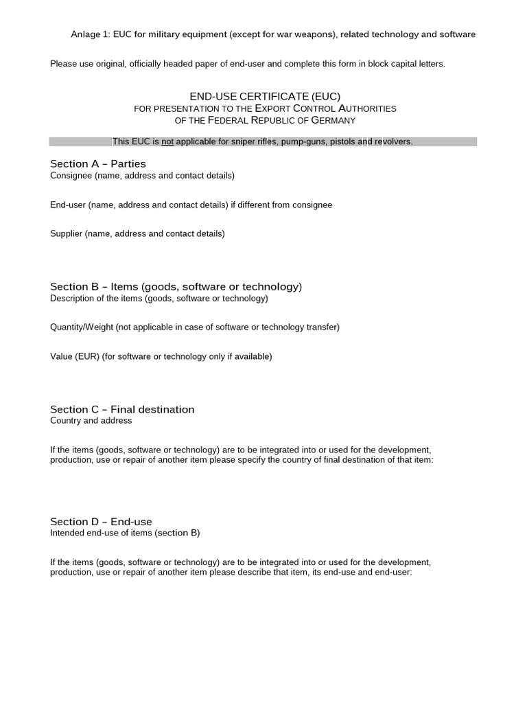 EUC End-Use Certificate 2016 | PDF