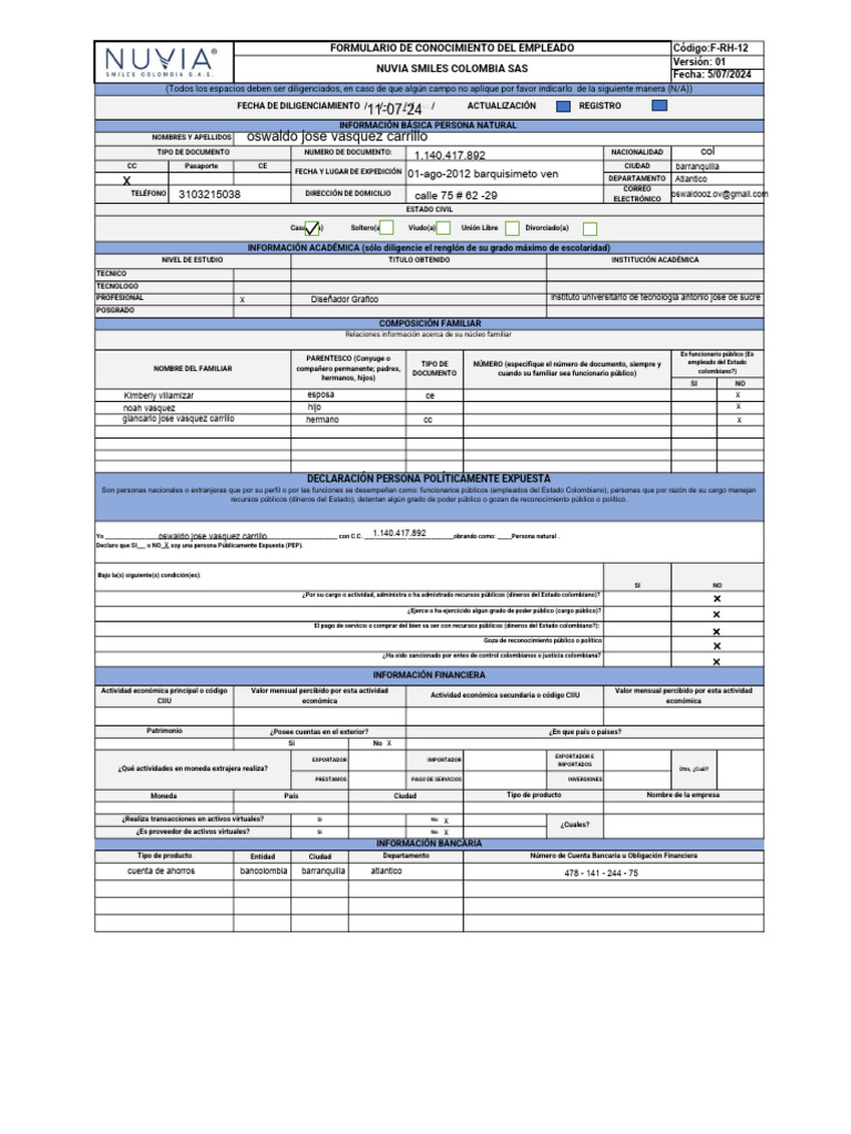 F-rh-12 Formulario de Conocimiento | PDF