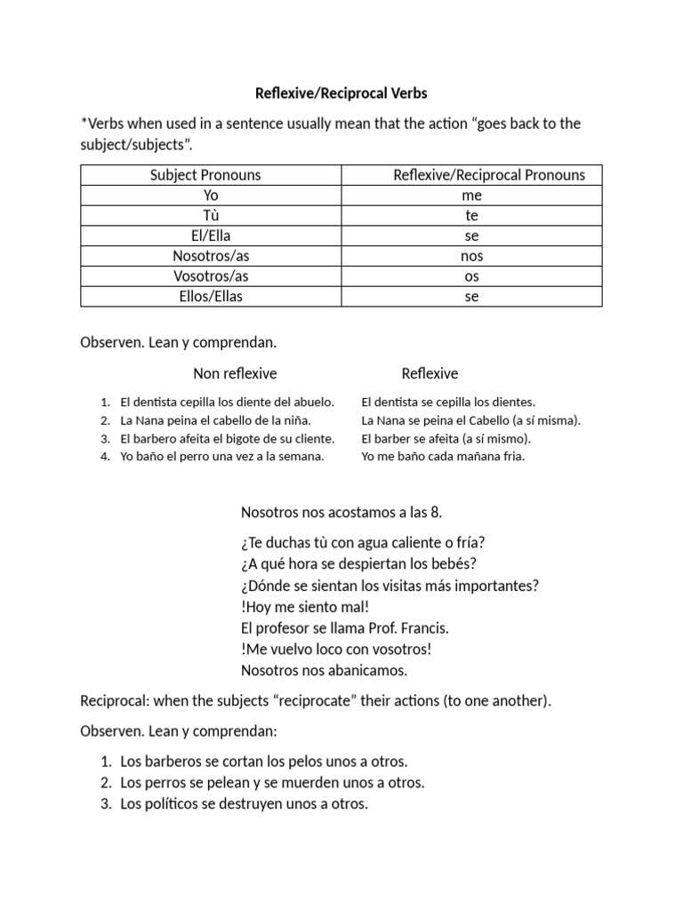 Reflexive Reciprocal Verbs | PDF