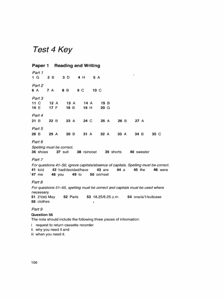 KET 2 - Test4 - 答案 | PDF