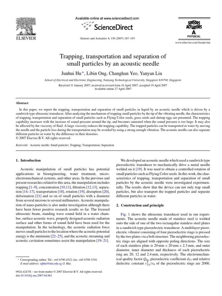 Trapping, Transportation and Separation of Small Particles by An ...
