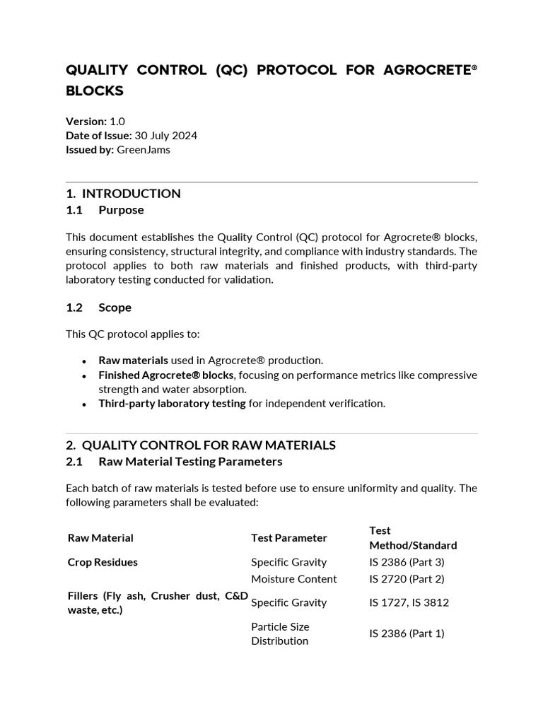 QC Protocol For Agrocrete® Blocks | PDF | Verification And Validation ...