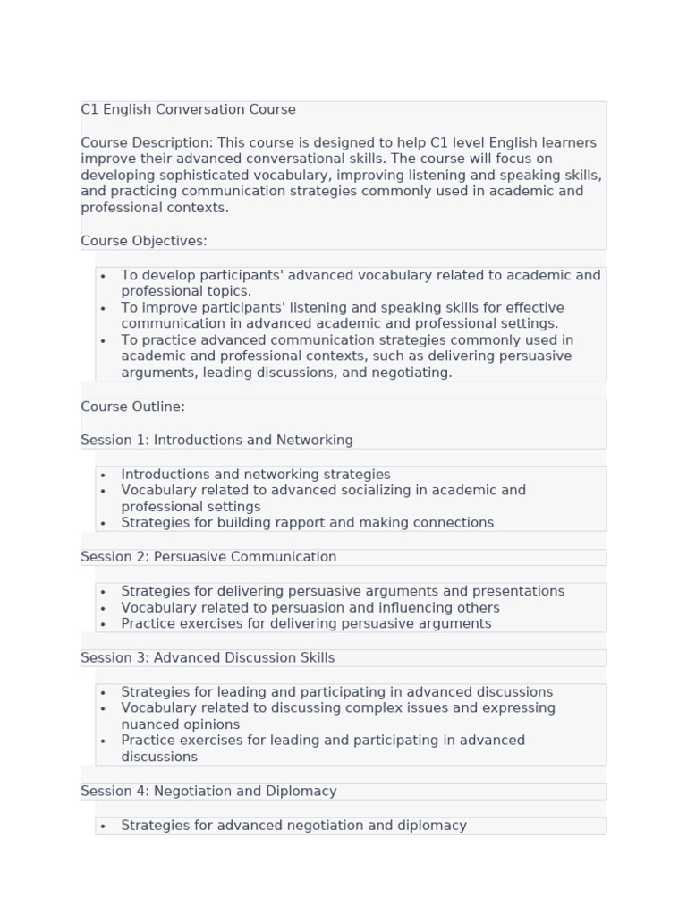 C1 English Conversation Course | PDF | Public Speaking | Vocabulary