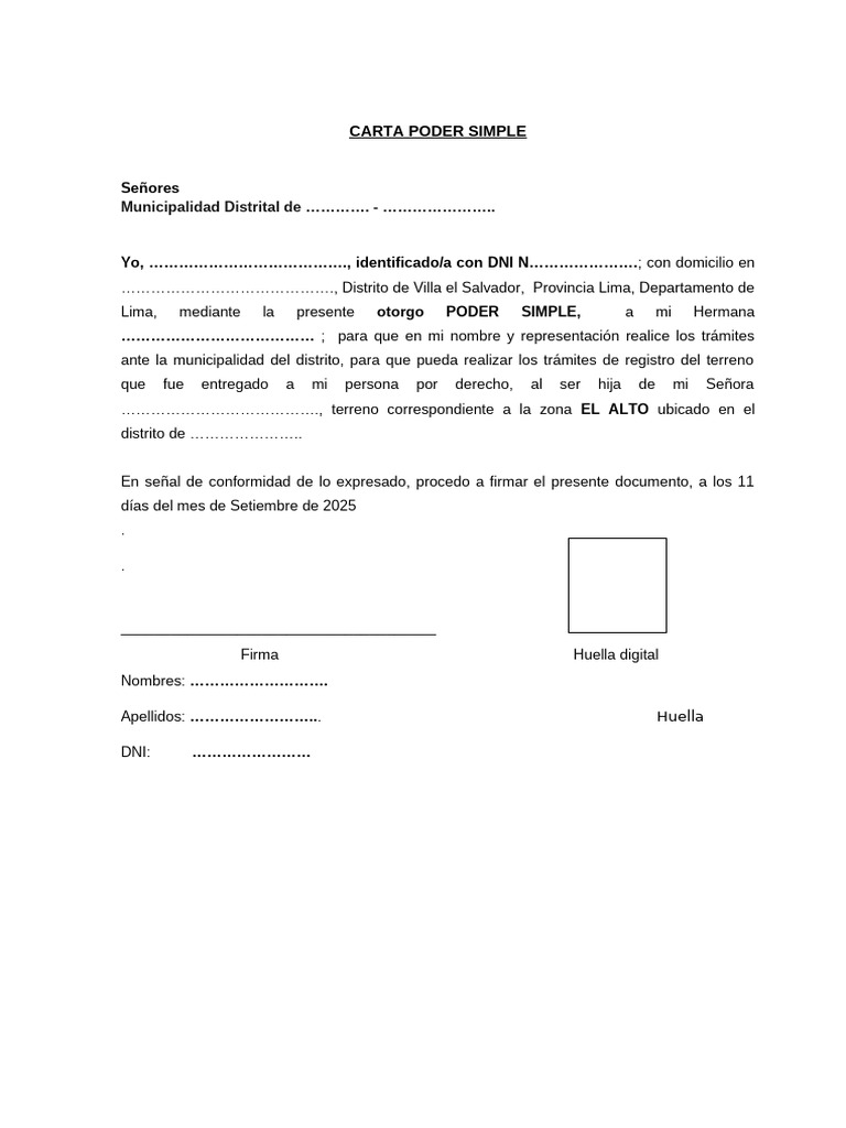 Formato de Carta Poder Simple | PDF