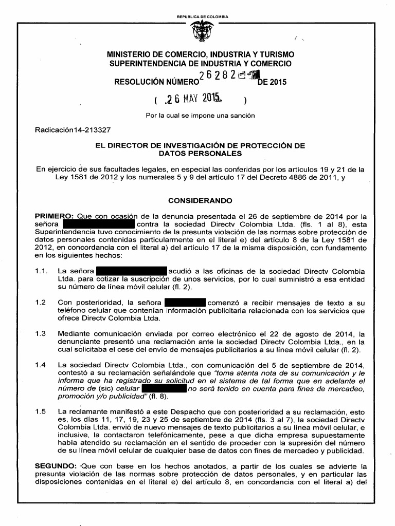 Res No. 26282 de 2015 - DIRECTV COLOMBIA | PDF