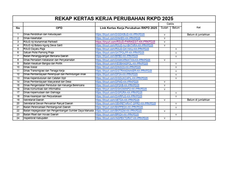 Rekap Perubahan RKPD 2025 OPD | PDF