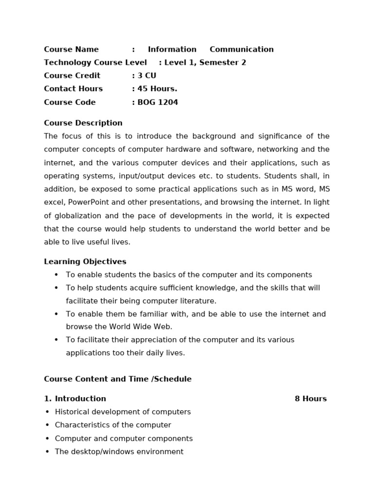 Information Communication Technology - Curriculum | PDF | Microsoft ...