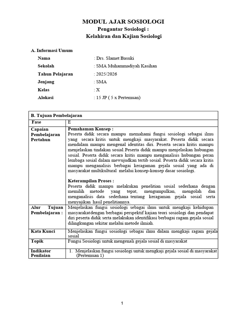 Modul Ajar Sosiologi Fase E | PDF