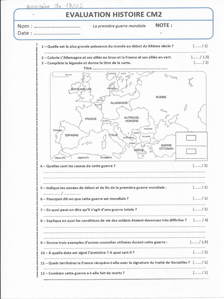 Première Guerre Mondiale Évaluation | PDF