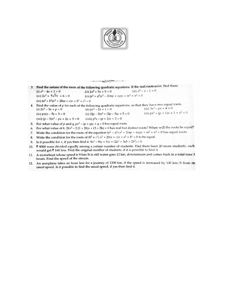 Worksheet Quadratic Eq | PDF