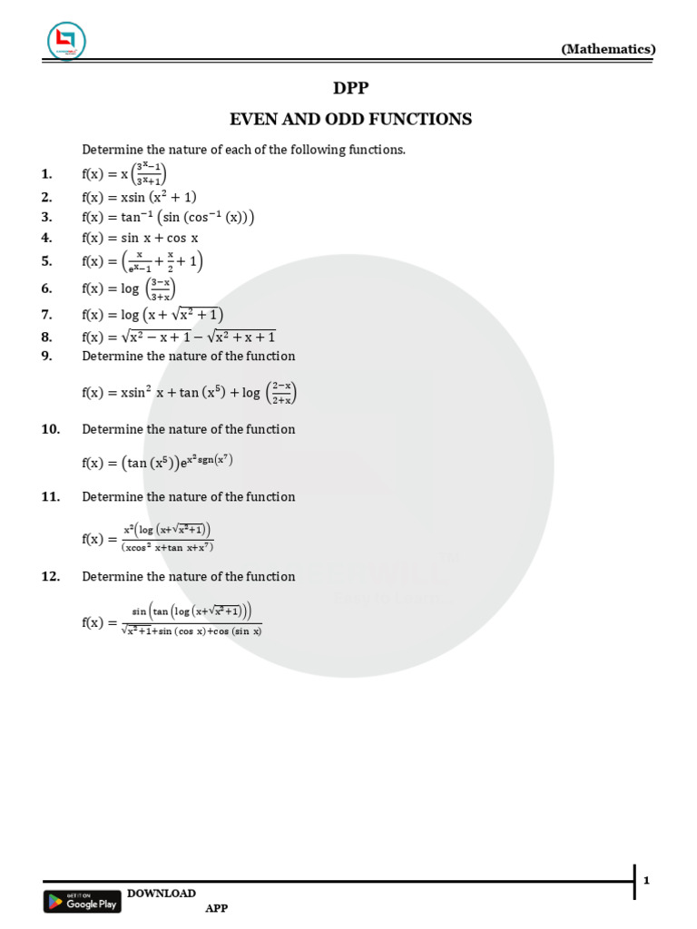 DPP - 03 - Even and Odd Functions | PDF