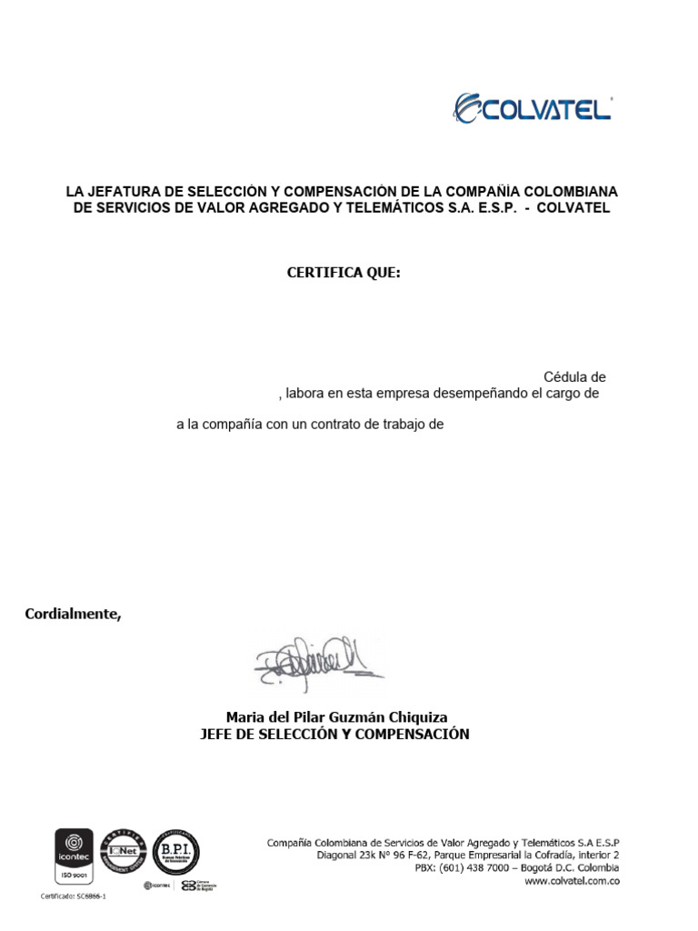 Certificado Laboral Dairo Rodriguez | PDF