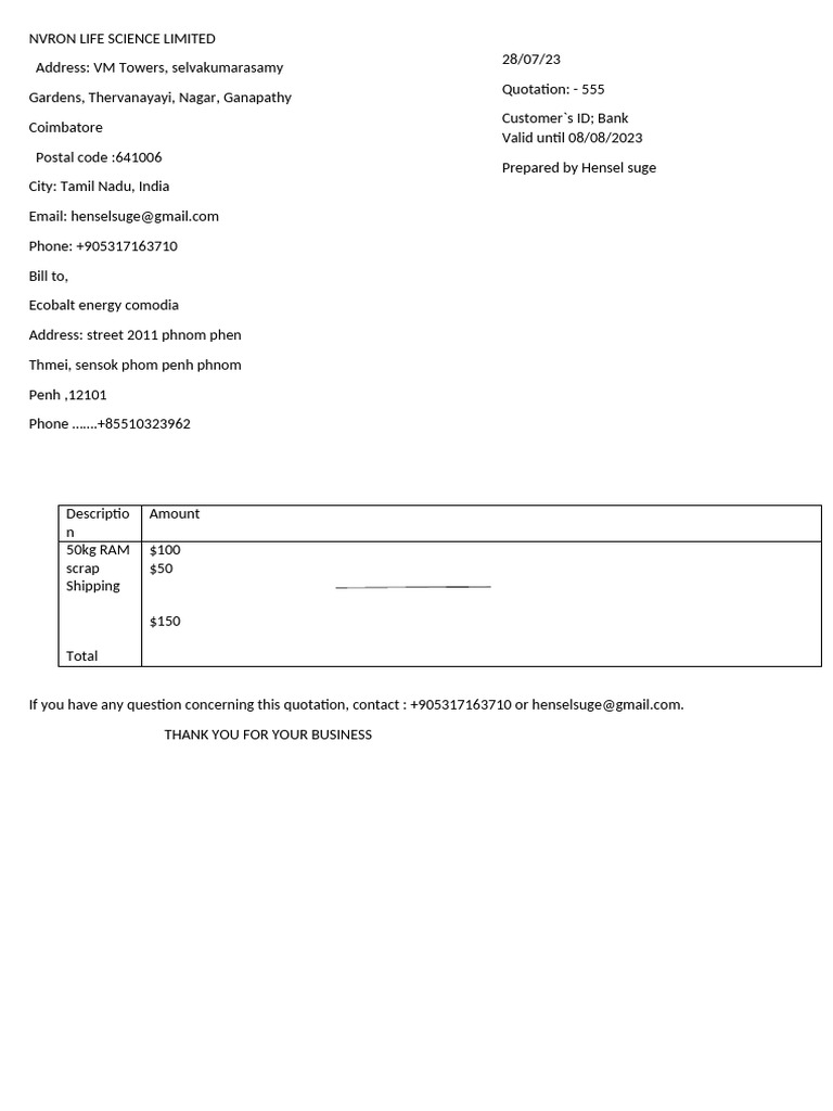 Quotation for RAM Scrap Purchase | PDF