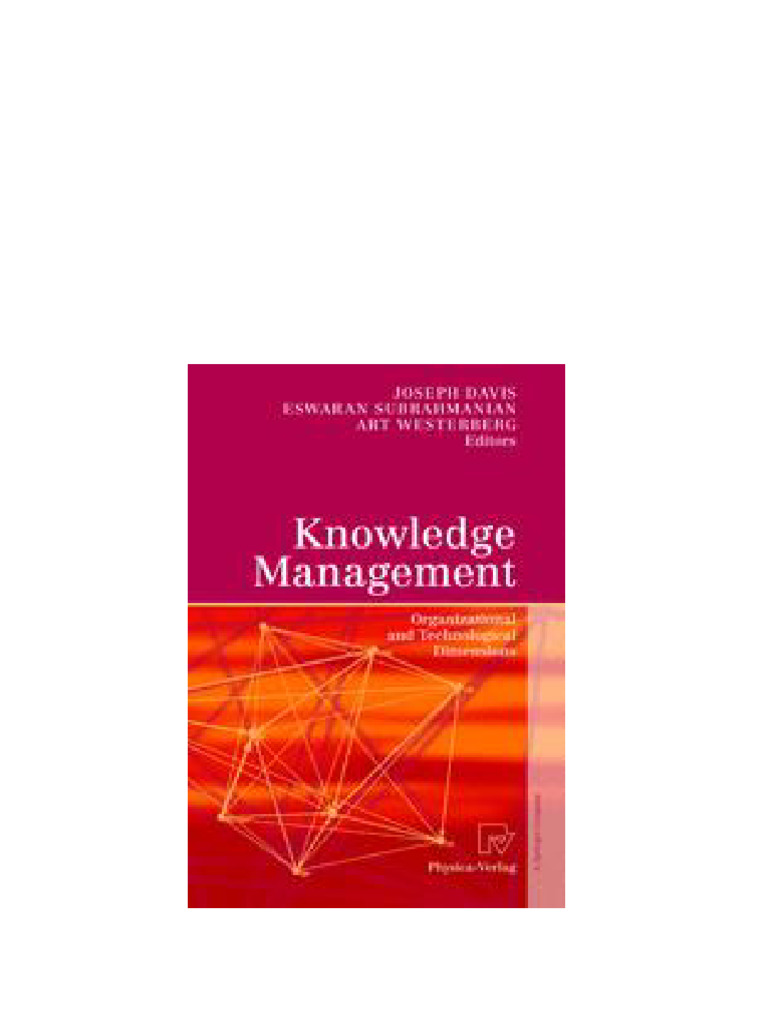 Knowledge Management Organizational and Technological Dimensions 1st Edition Joseph Davis ...