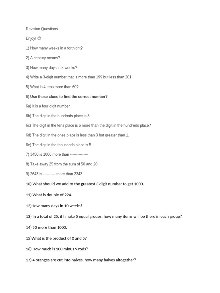 Math Revision Questions February 2024 | PDF