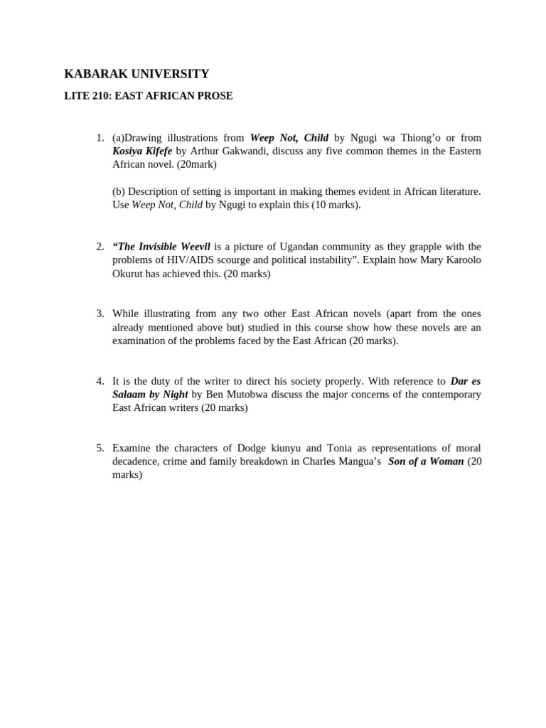 East African Prose Themes and Analysis | PDF