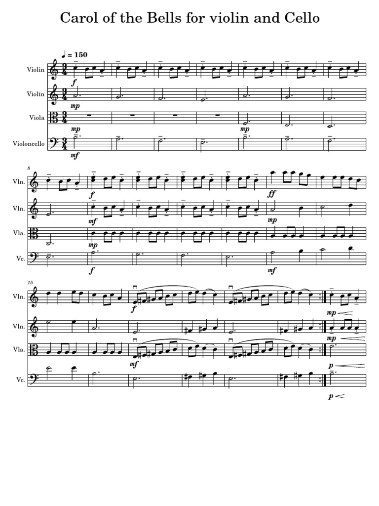 Carol of The Bells For String Quartet | PDF | Cello | Musical Instruments