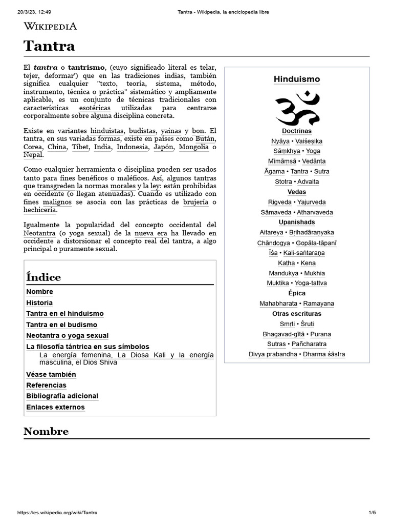 Tantra - Wikipedia, La Enciclopedia Libre | PDF | Tantra | Religiones indias