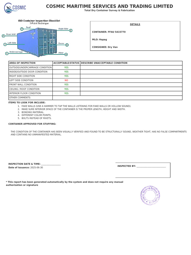Container Seven Point Survey Report | PDF