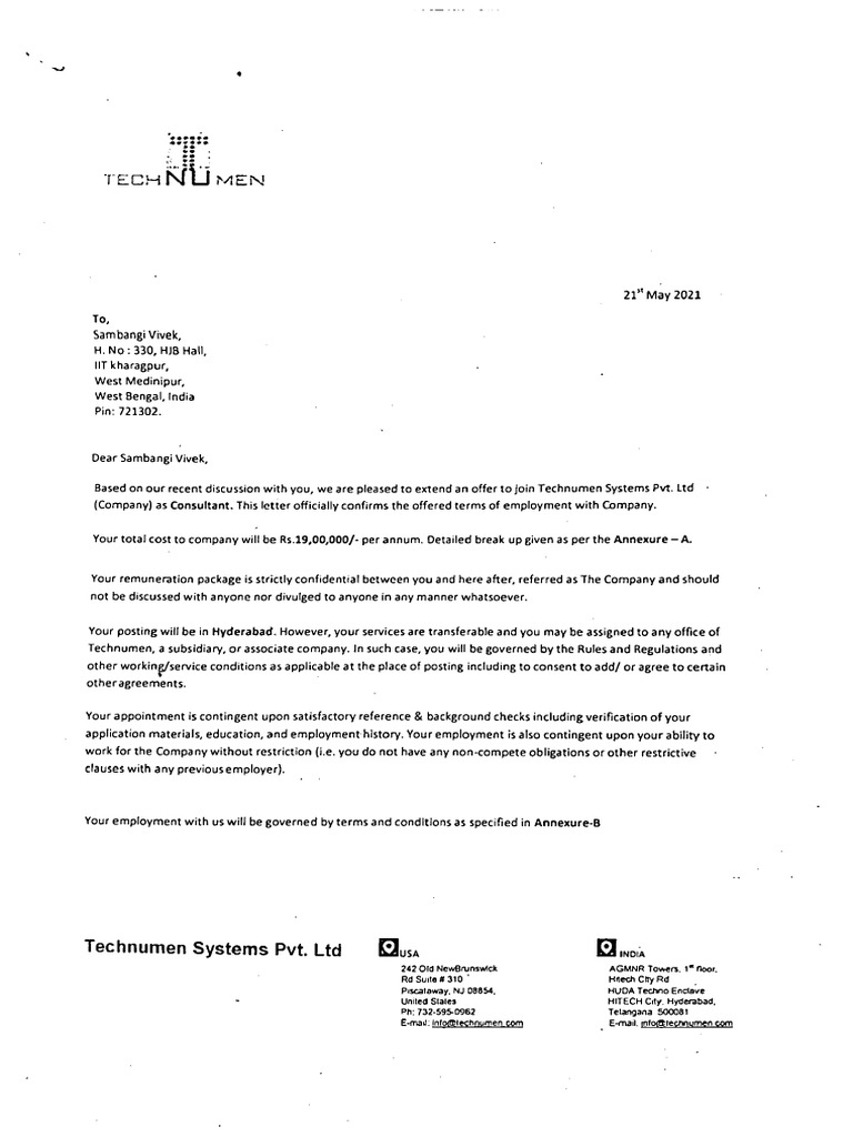 C. Acceptance Letter - Technumen | PDF