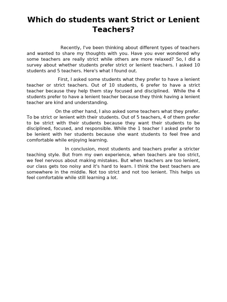 Student Preferences: Strict vs. Lenient Teachers | PDF | Teachers ...
