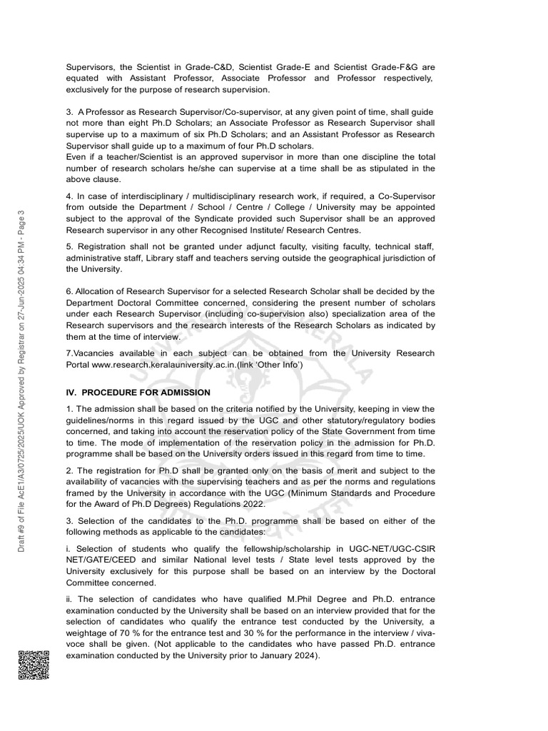 Kerala University PHD Notification - Third | PDF | Doctor Of Philosophy | Academia