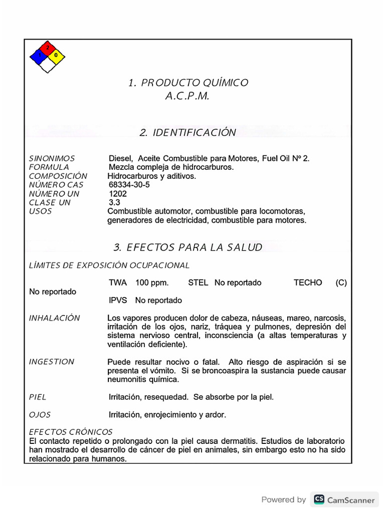 Ficha Técnica Acpm | PDF