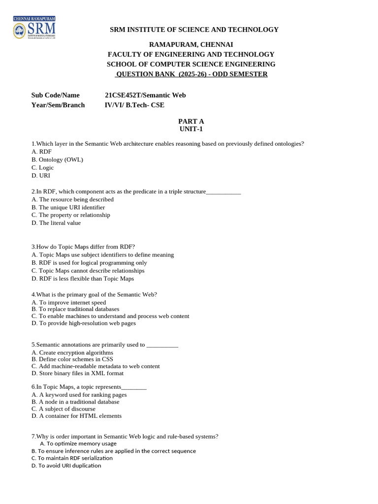 Question Bank Semantic Web | PDF | Resource Description Framework | Semantic Web