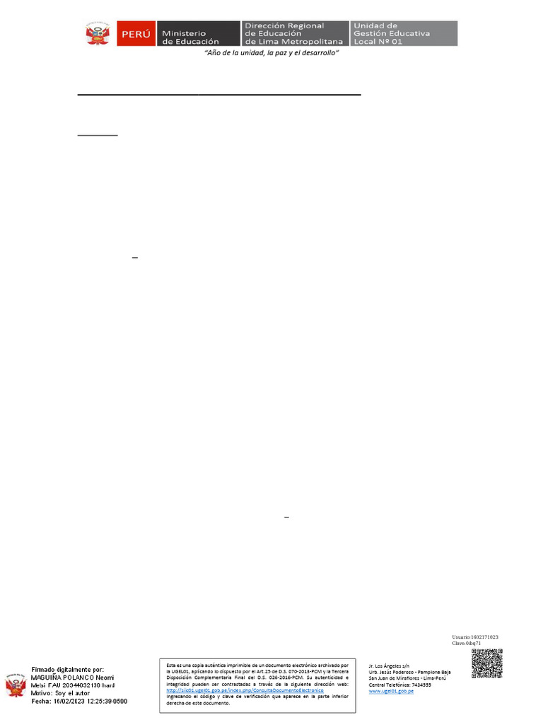 Oficio Múltiple #014-2023/dir - Ugel01/Agebatp-Etp: "Año de La Unidad, La Paz y El Desarrollo" | PDF
