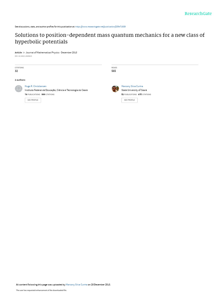 Solutions To Position-Dependent Mass Quantum Mechanics For A New Class of Hyperbolic Potentials ...