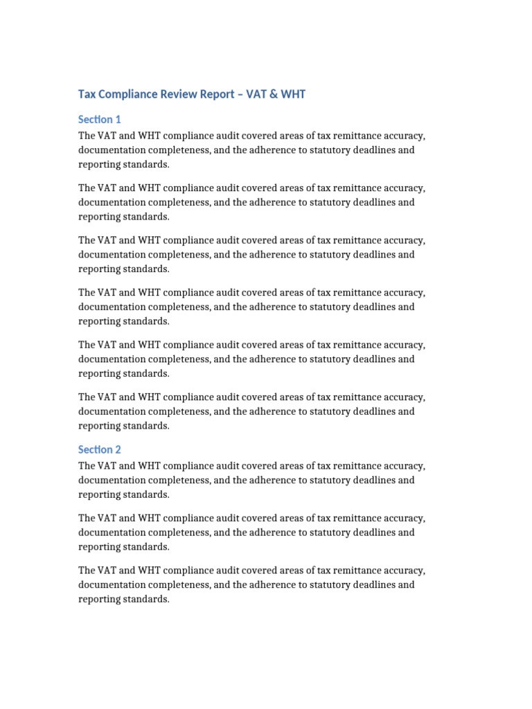 Long Tax Compliance Report | PDF | Audit | Value Added Tax
