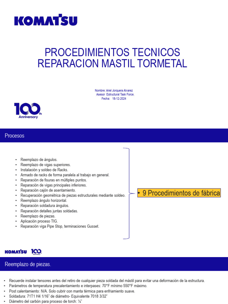 Procedimientos Tecnicos Reparacion Mastil 320 XPC Tormetal. | PDF | Soldadura | Construcción