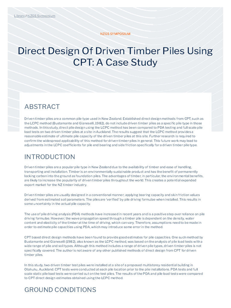 Direct Design of Driven Timber Piles Using CPT - A Case Study - New ...