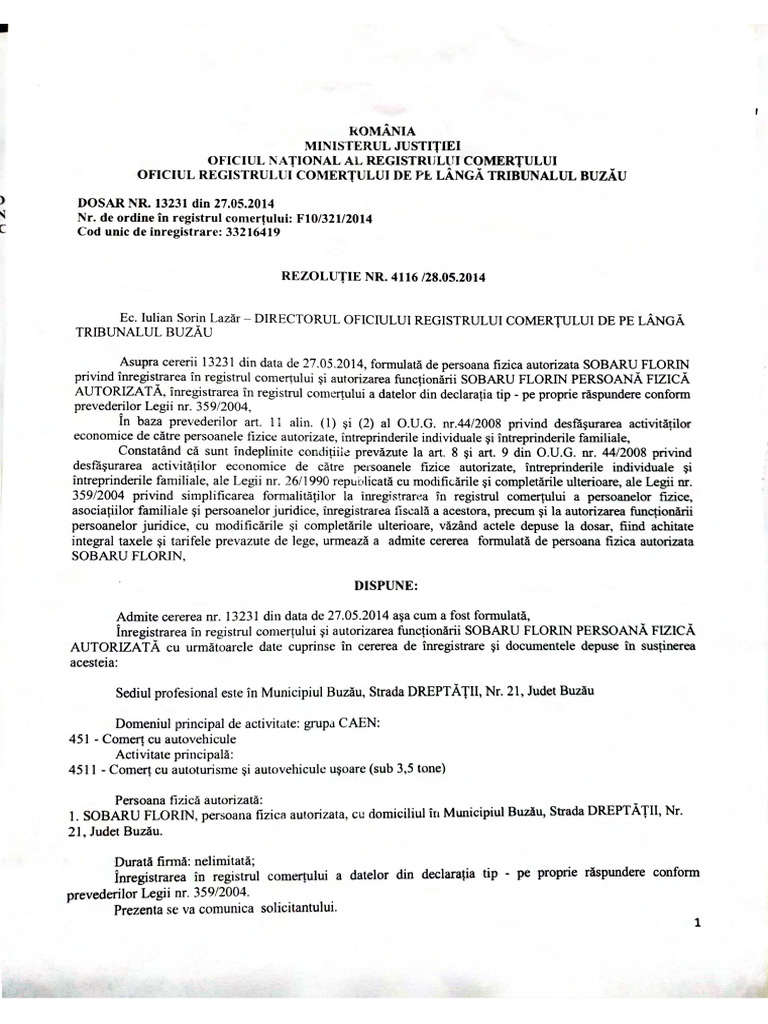 Decizie Infiintare | PDF