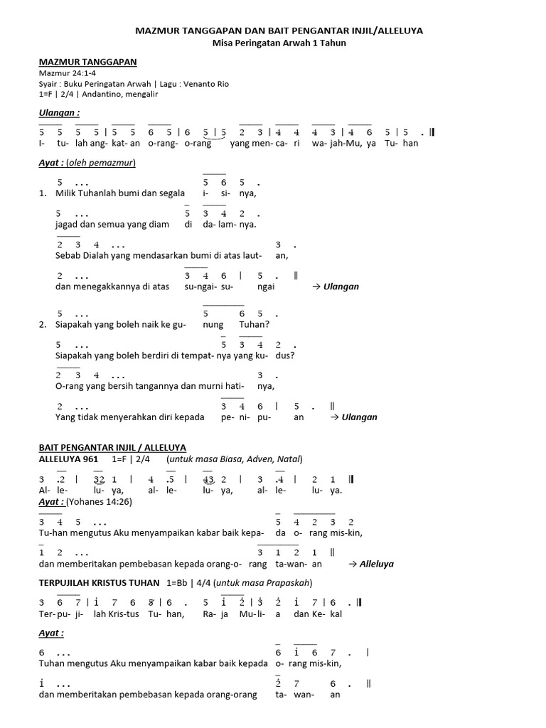 Mazmur Tanggapan Dan Bait Pengantar Injil - Misa Arwah 1 Tahun | PDF