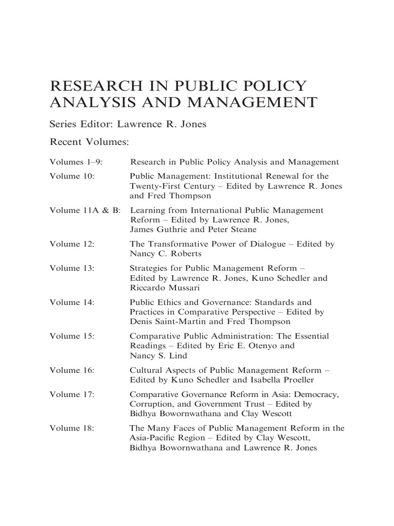 Public Policy Analysis & Management Series | PDF