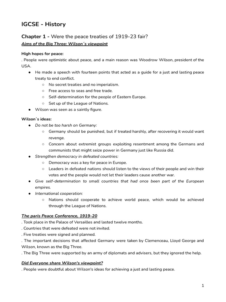 IGCSE - History | PDF | League Of Nations | Treaty Of Versailles