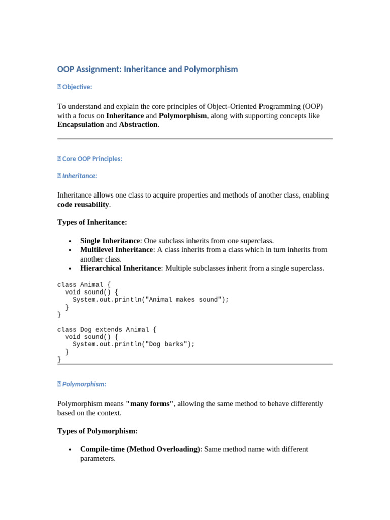 OOP Assignment On Inheritance and Polymorphism | PDF