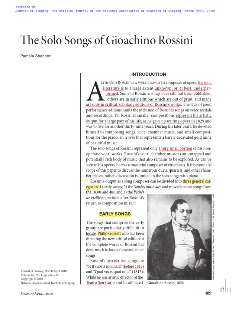 P. Shannon - The Solo Songs of Gioachino Rossini | PDF | Opera | Songs