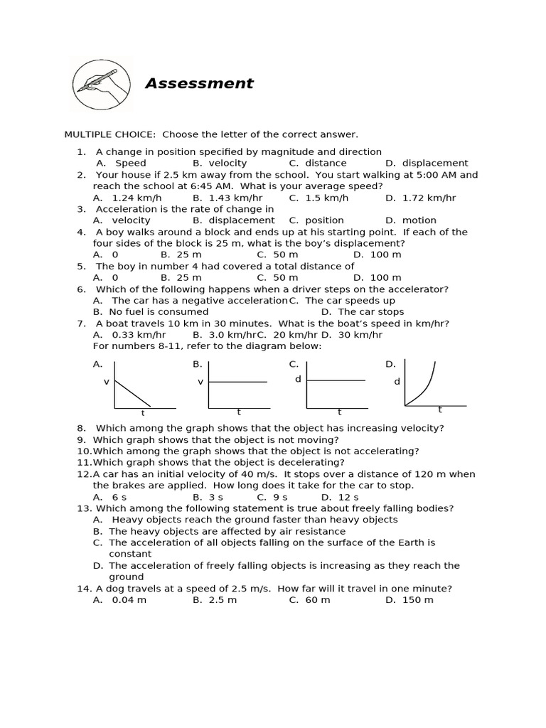 Physics Assessment: Motion and Speed | PDF | Acceleration | Velocity
