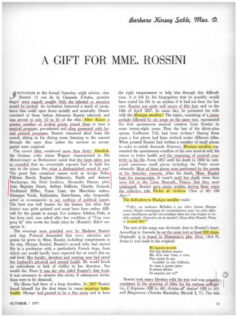 Kinsey Sable - A Gift For Mme Rossini | PDF | Musicology